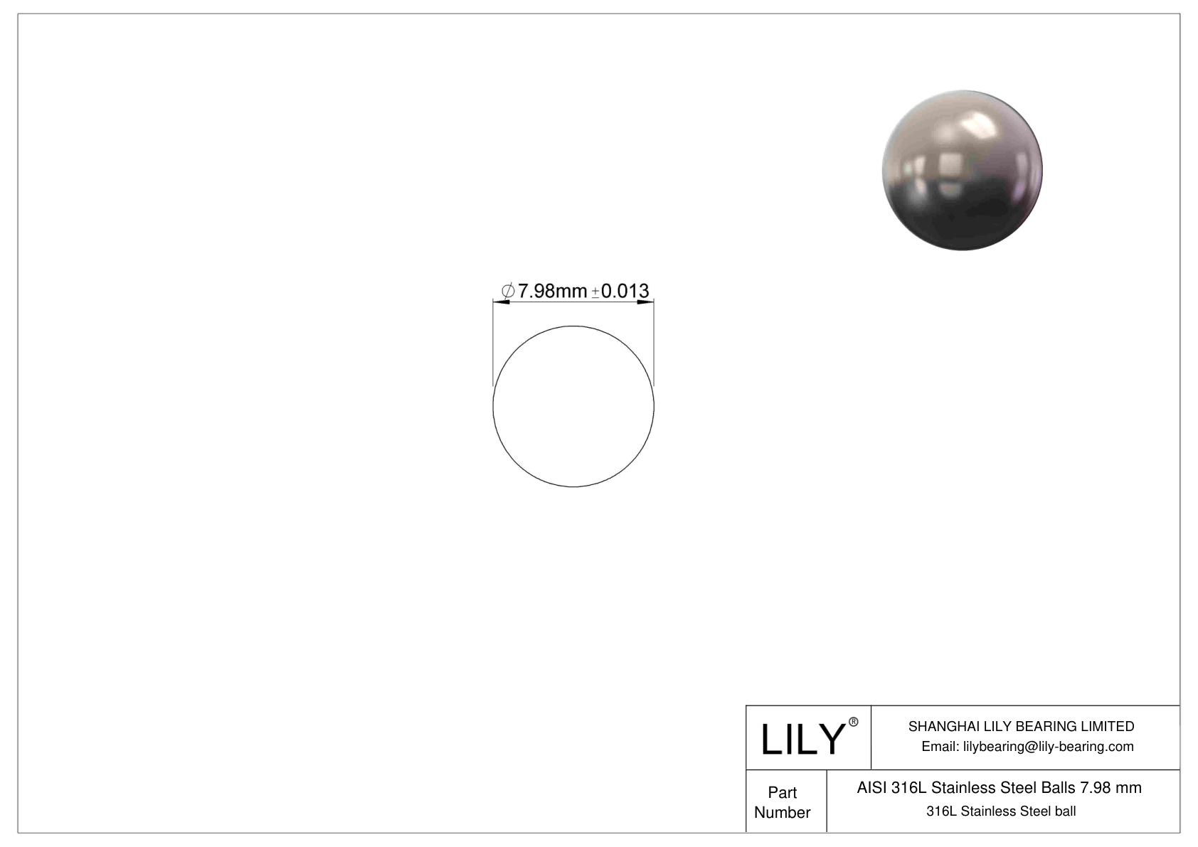 AISI 316L Stainless Steel Balls 7.98 mm | 316L Stainless Steel | LILY ...