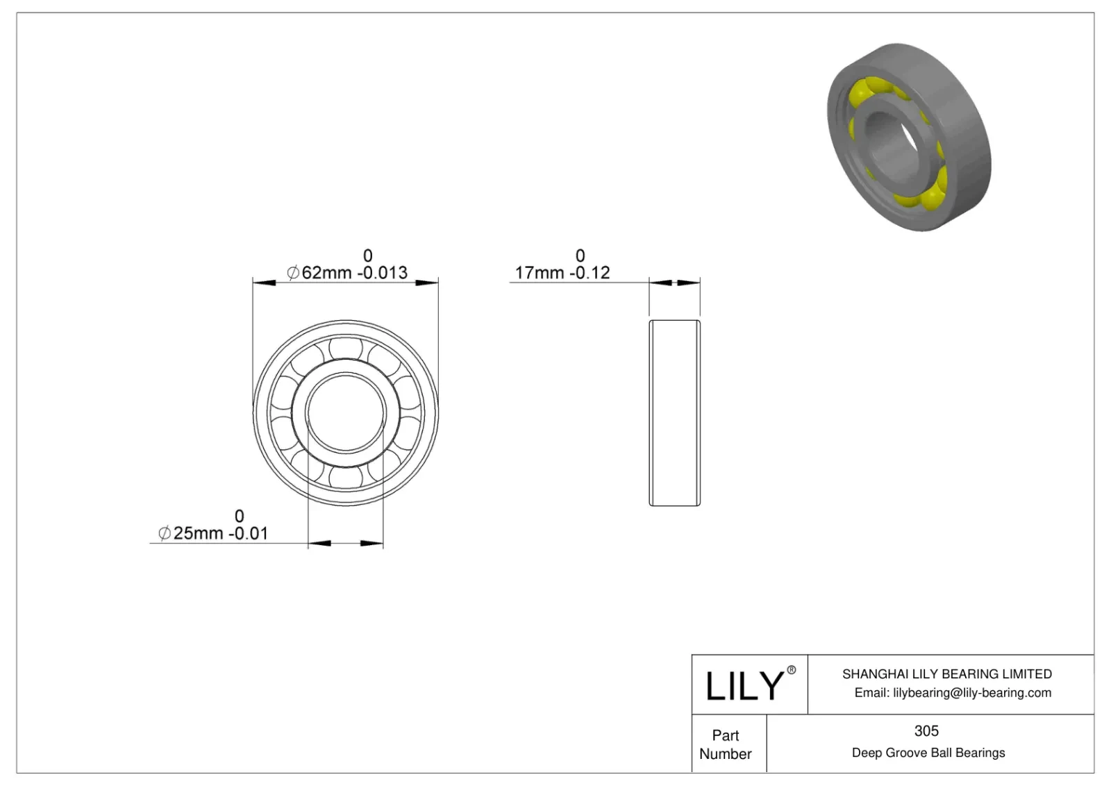 305SZZ3 | Single Row Deep Groove Ball Bearings - SKF | LILY Bearing