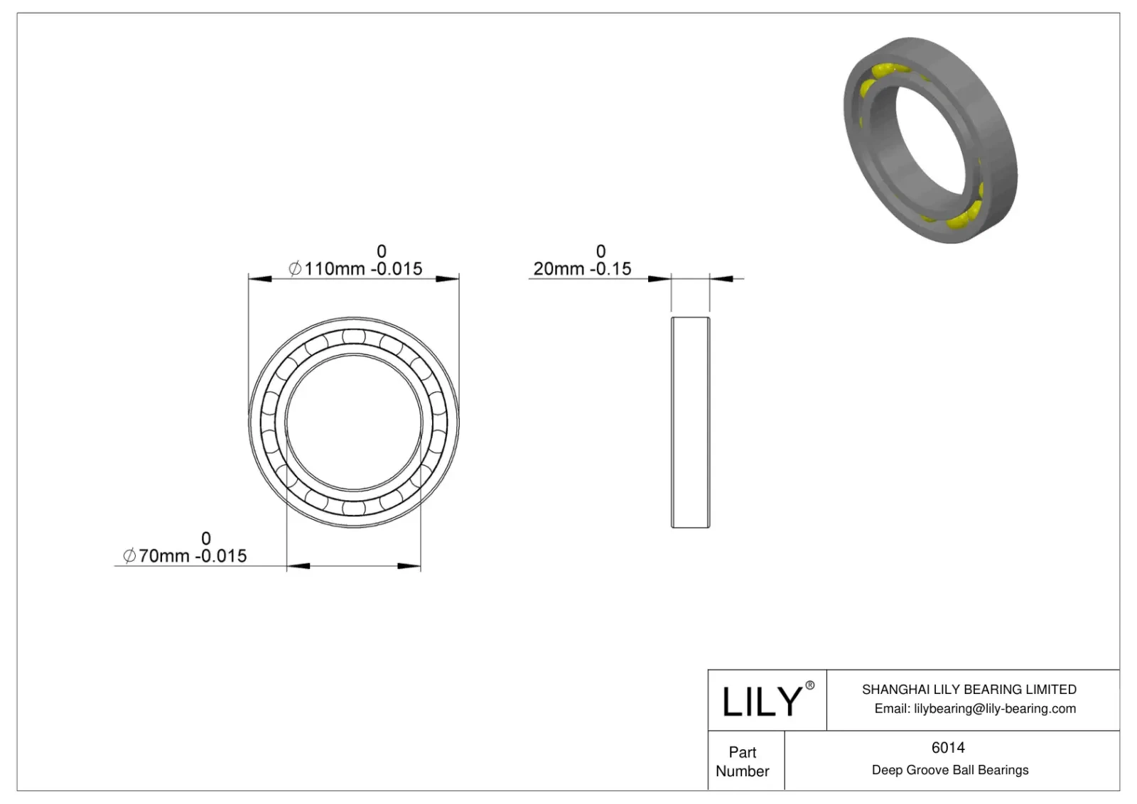 6014 | Single Row Deep Groove Ball Bearings - SKF | LILY Bearing