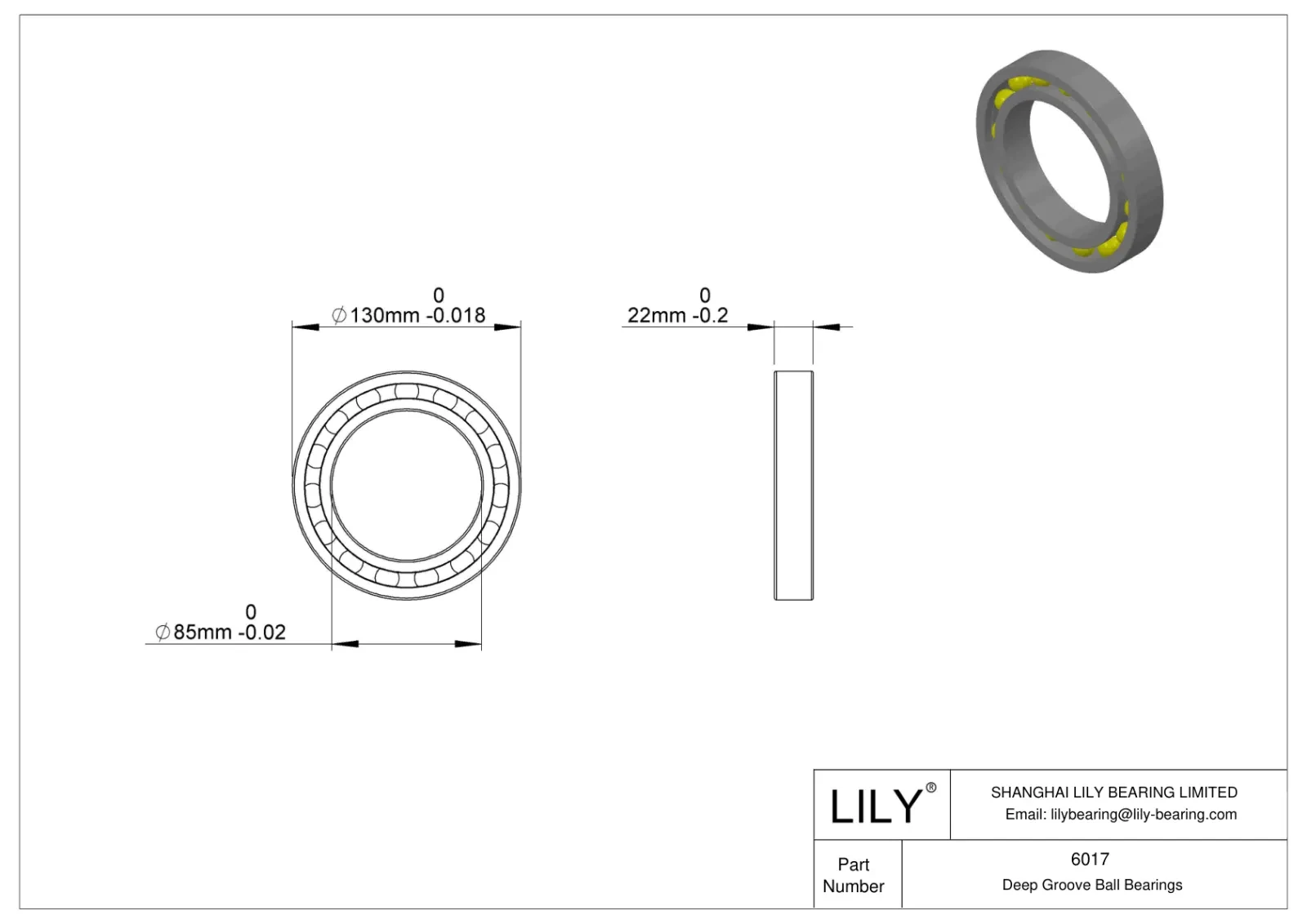6017/C3W64F | Single Row Deep Groove Ball Bearings - SKF | LILY Bearing