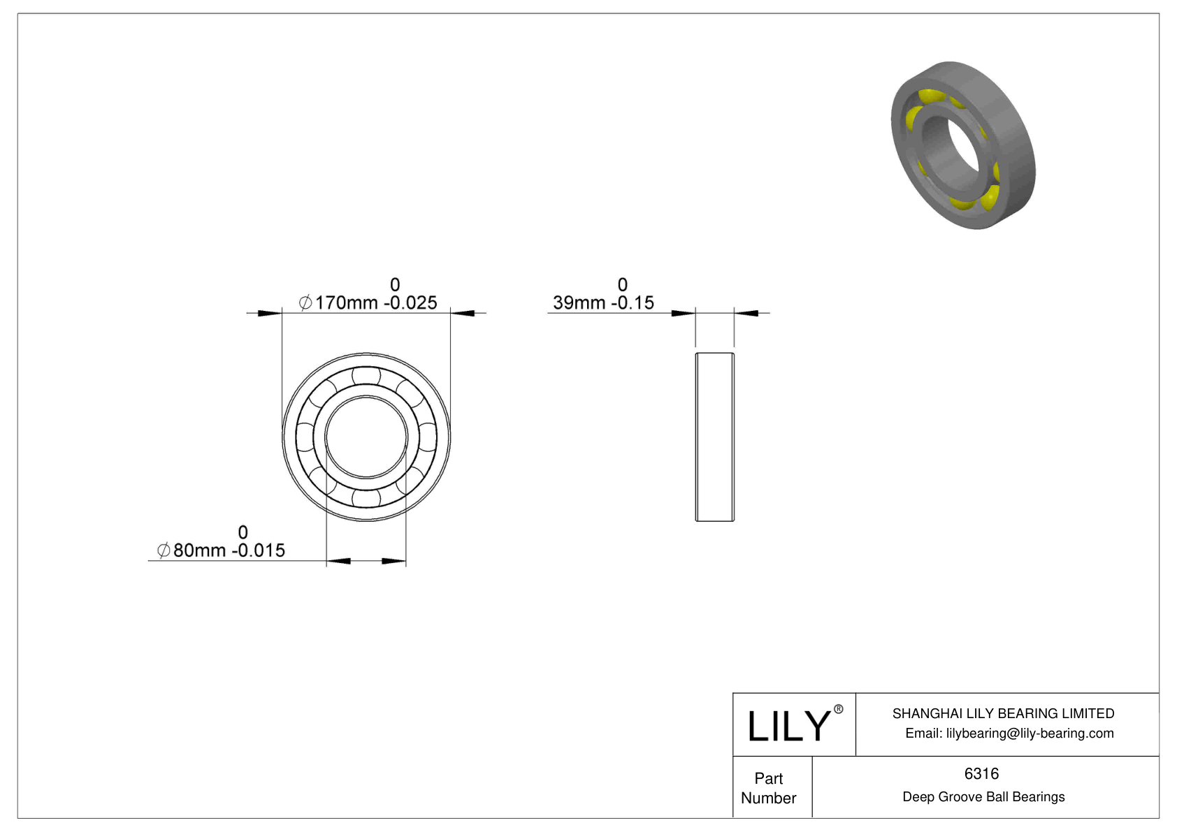 6316 | Single Row Deep Groove Ball Bearings - SKF | LILY Bearing