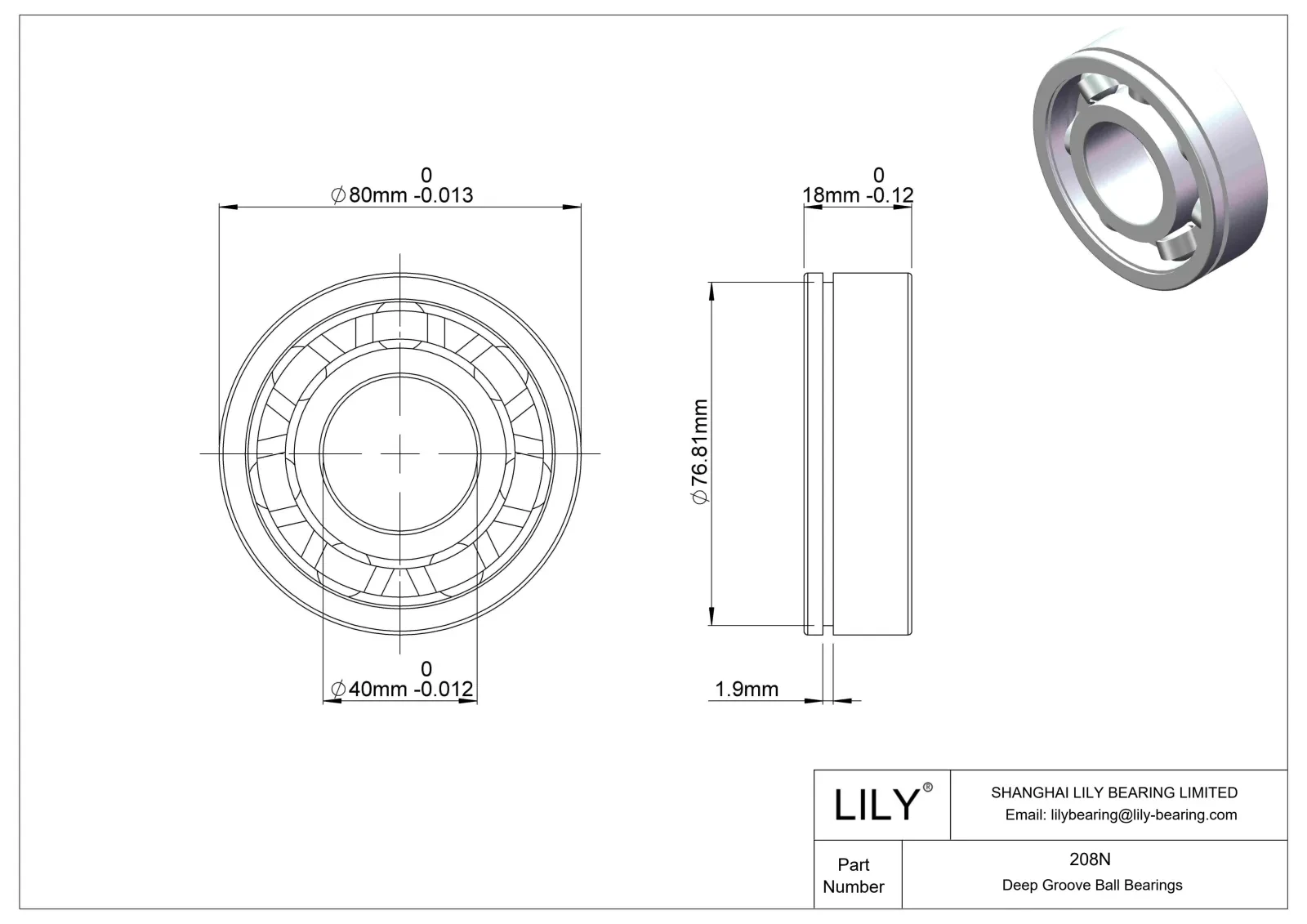 208N | Snap Ring Groove Ball Bearings - SKF | LILY Bearing