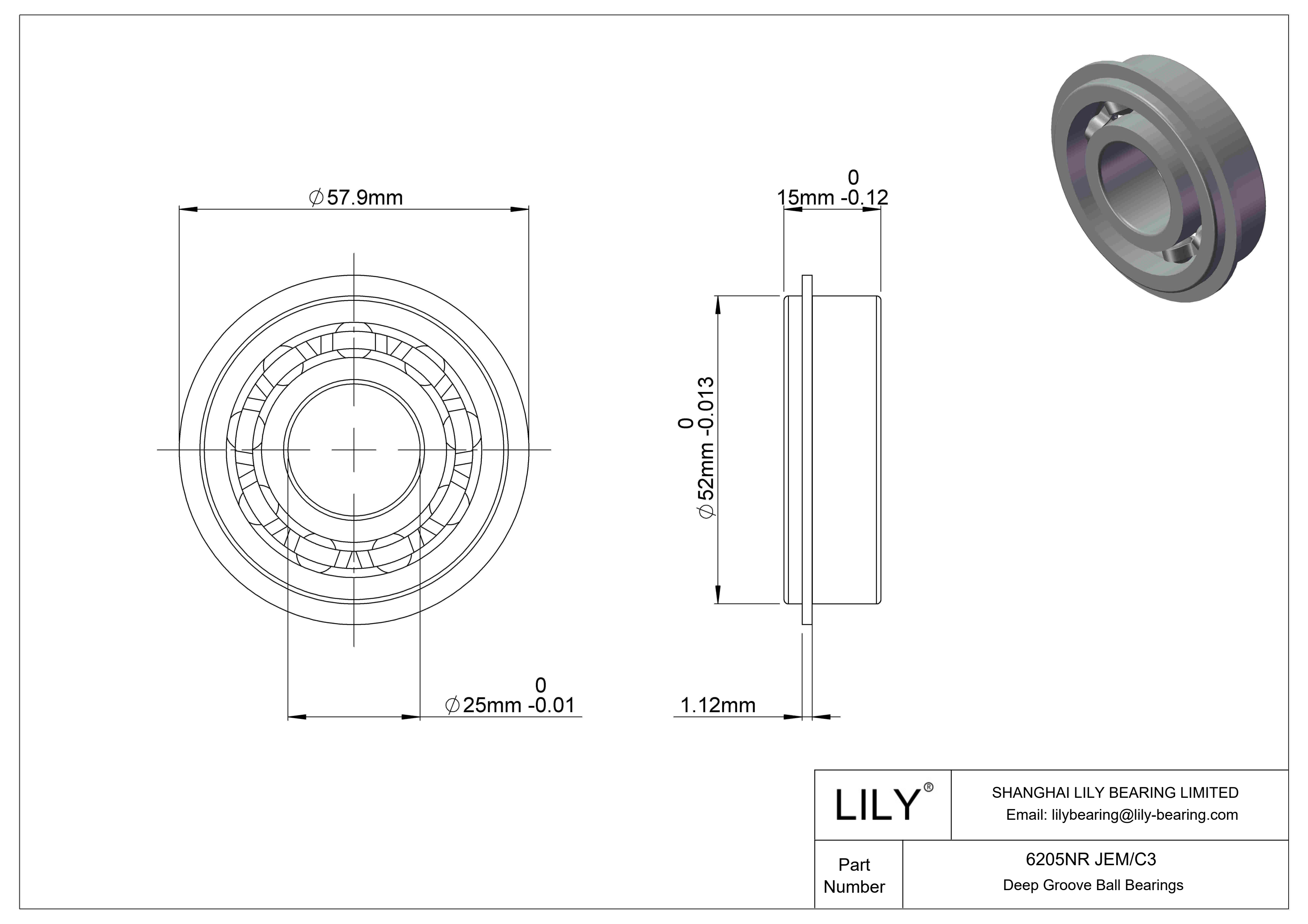 6205NR JEM/C3 | Snap Ring Groove Ball Bearings - SKF | LILY Bearing