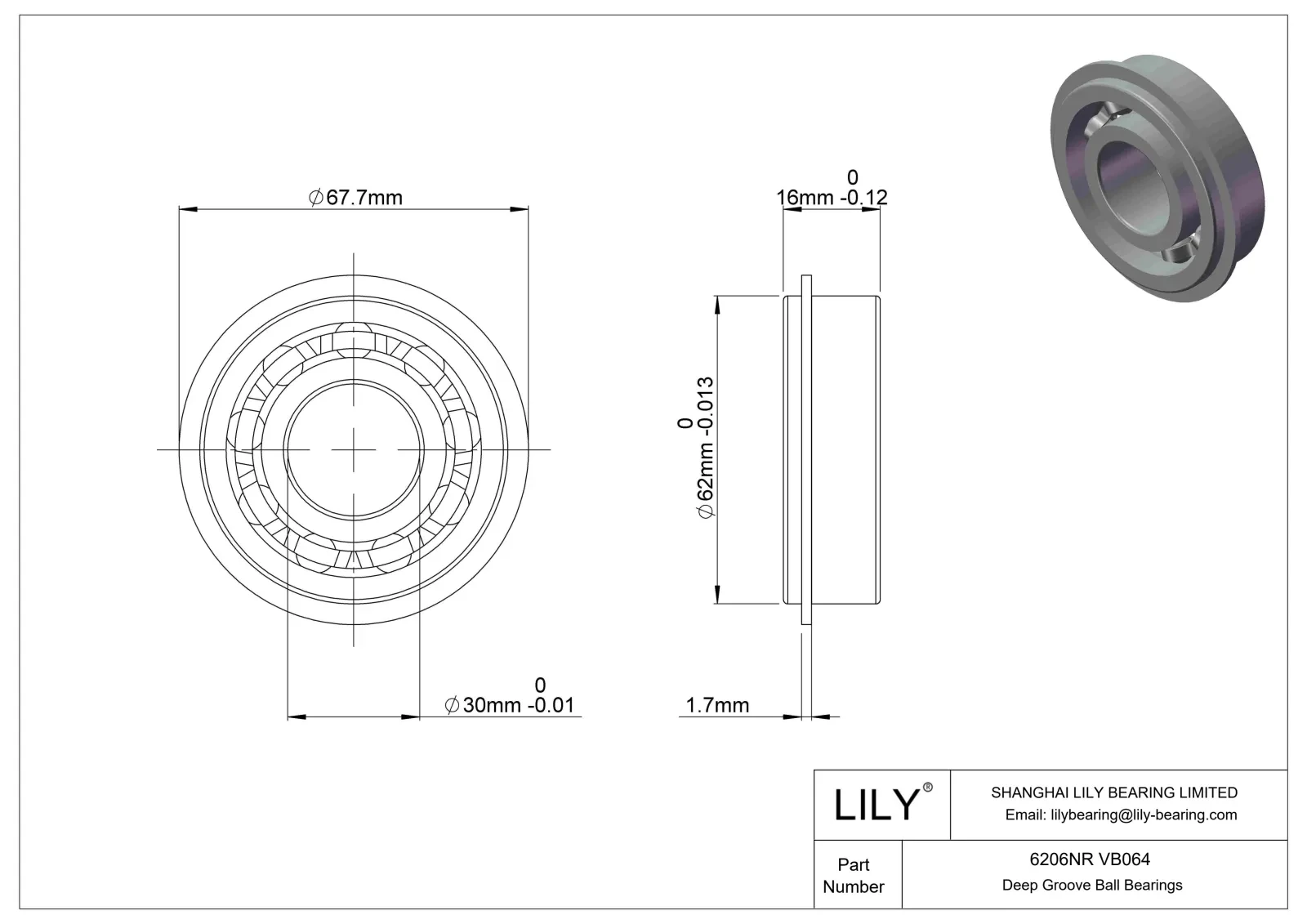 6206NR VB064 | Snap Ring Groove Ball Bearings - SKF | LILY Bearing