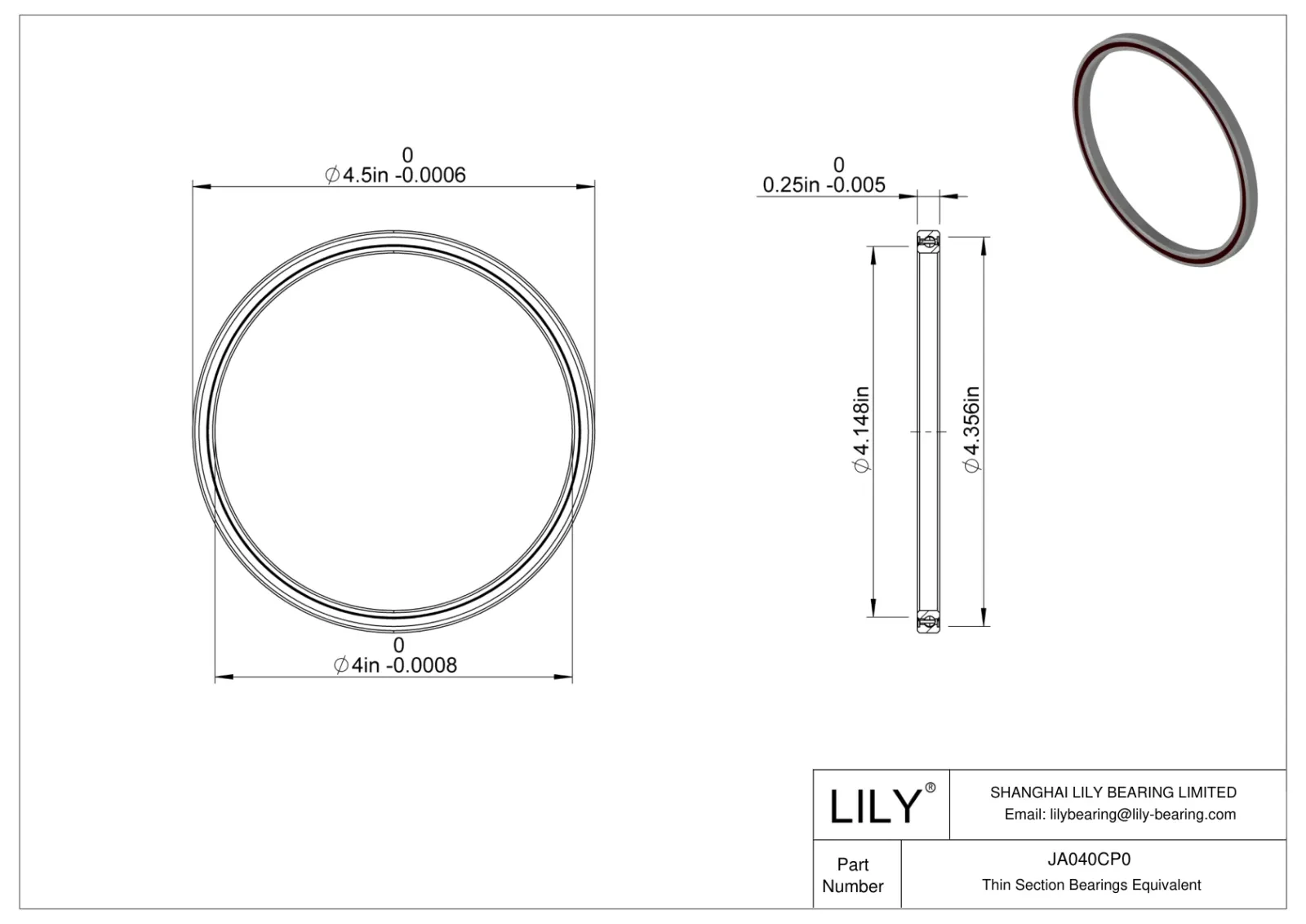 KDN WA040CP0 | Constant Section (CS) Bearings - KAYDON | LILY Bearing