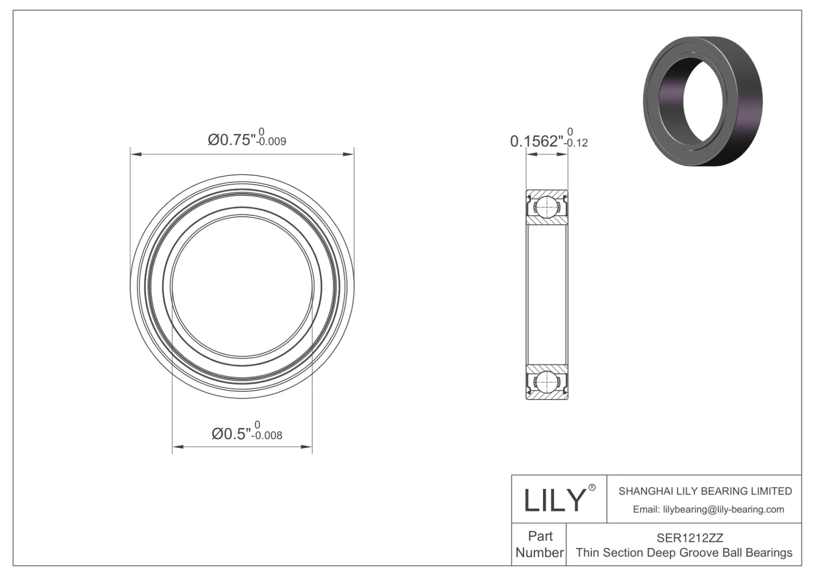 SER1212 ZZ | Thin Section Ball Bearings | LILY Bearing