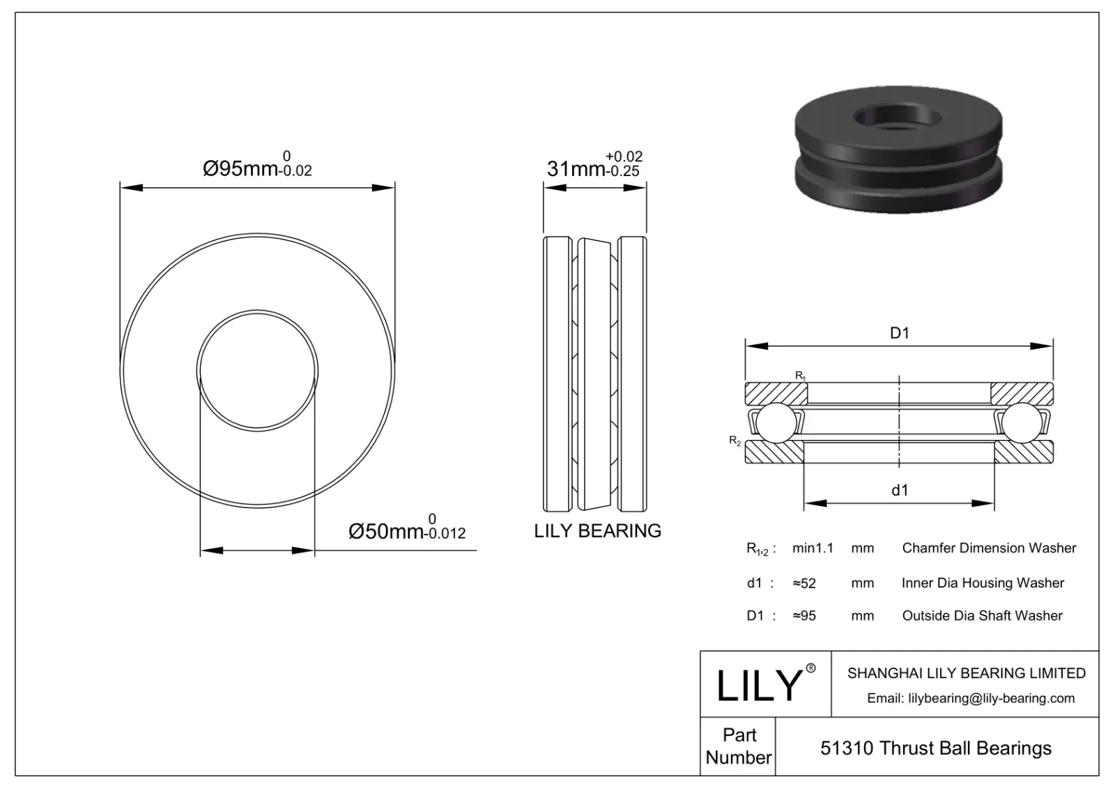 S51310 | Stainless Steel Single Direction Thrust Ball Bearing | LILY ...
