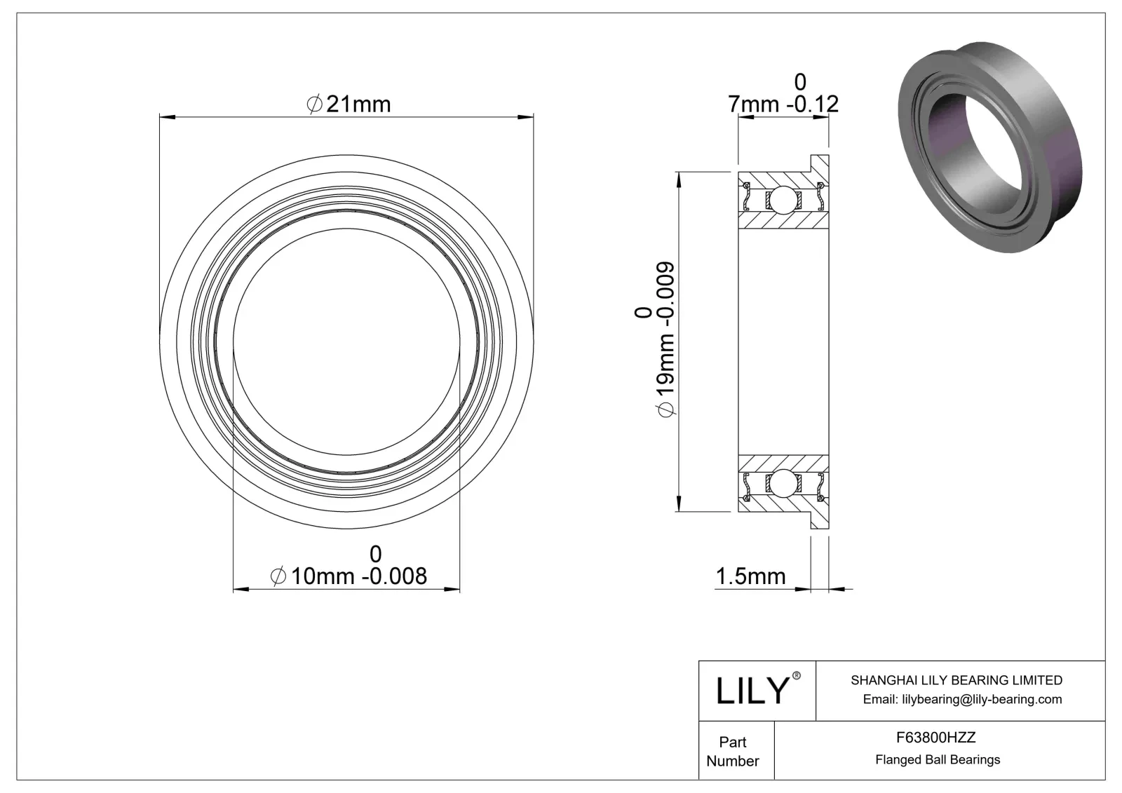 F63800HZZ | Flanged Extra Thin Section Bearings - EZO | LILY Bearing