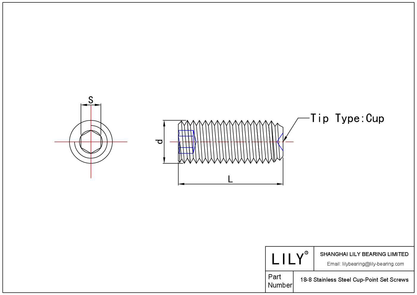 92311A144 | 18-8 Stainless SteelCup-Point Set Screws | LILY Bearing