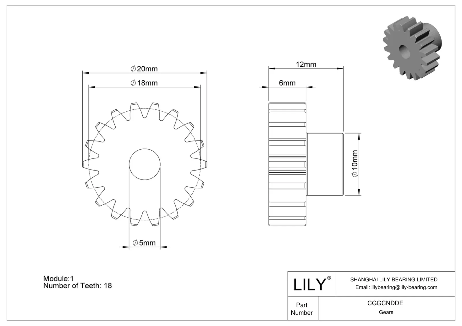 2662N334 | Plastic Metric Gears - 20° Pressure Angle | LILY Bearing