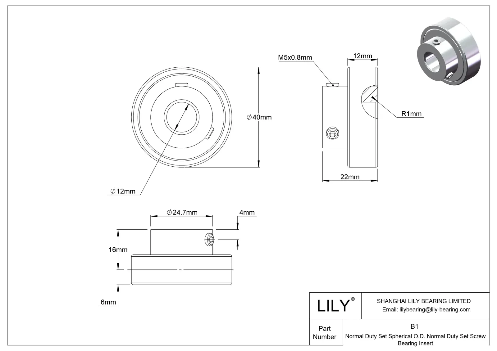 B1 | Normal Duty Set Spherical O.D. Normal Duty Set Screw Bearing ...