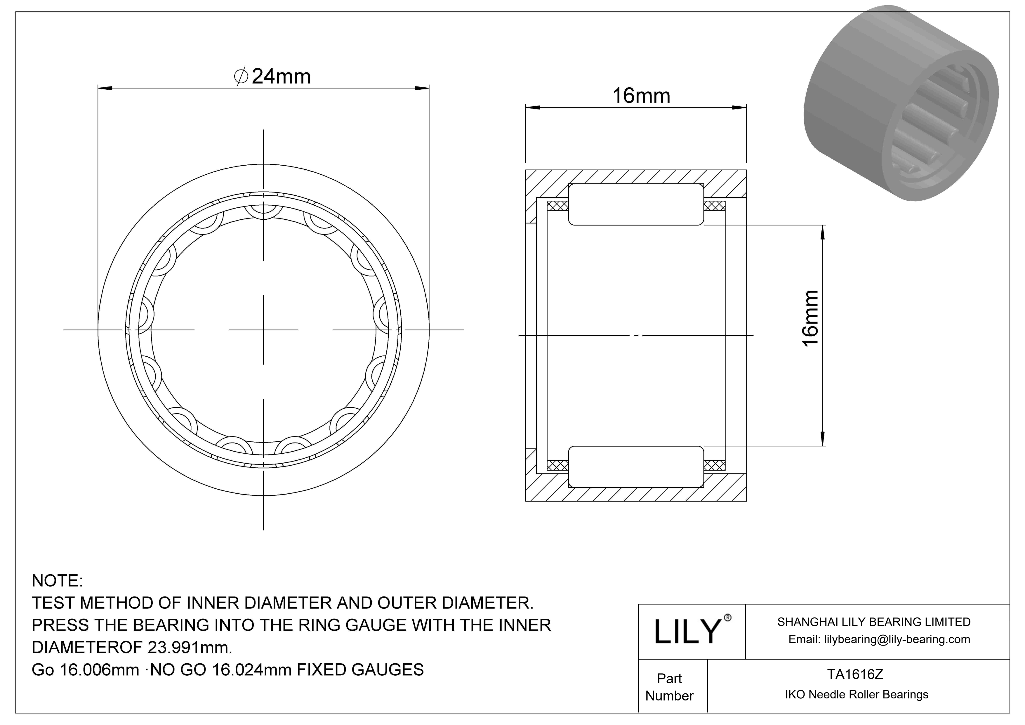 TA1616Z | Shell Type Needle Roller Bearings - IKO | LILY Bearing