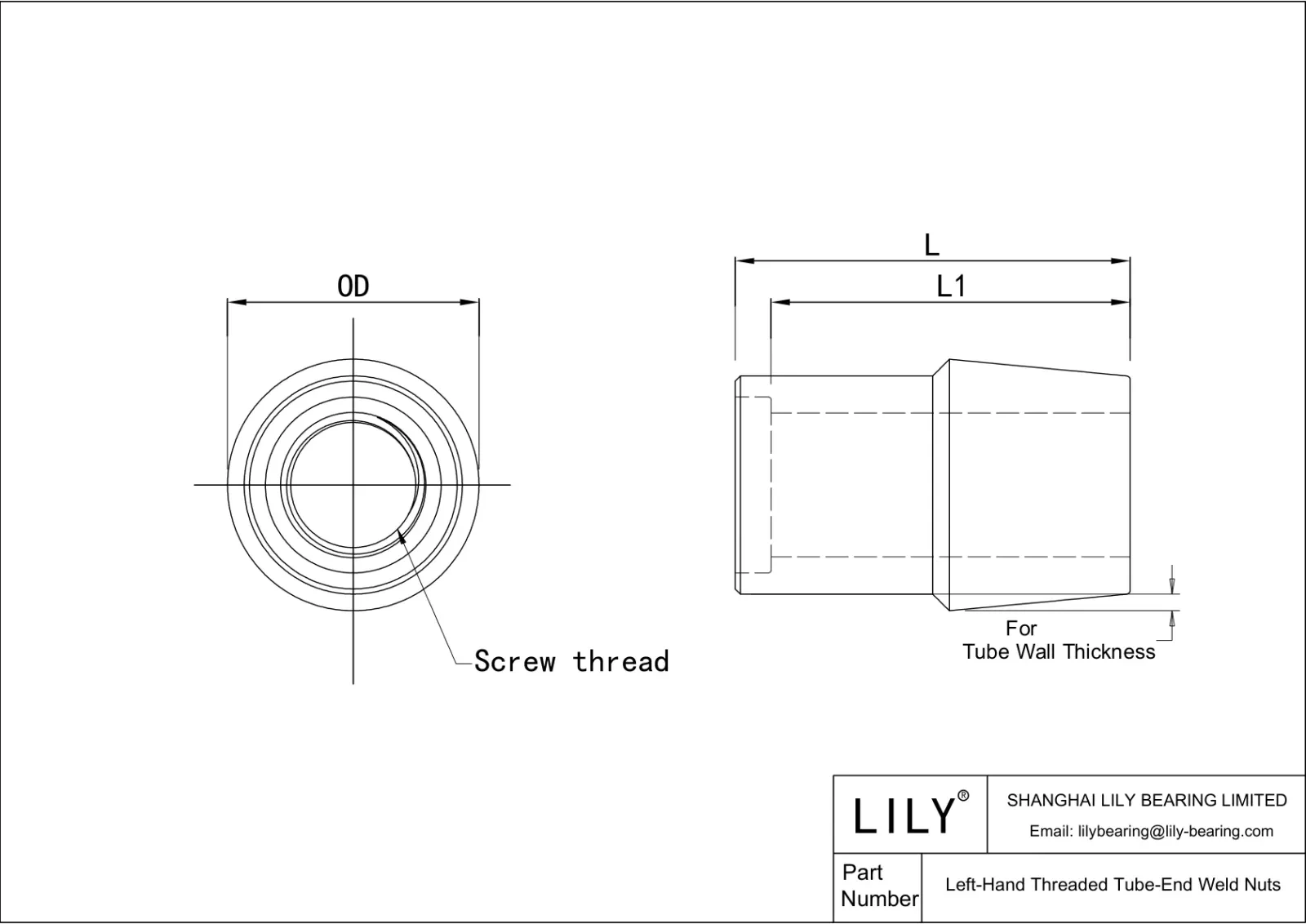 94640A304 | Left-Hand Threaded Tube-End Weld Nuts | LILY Bearing