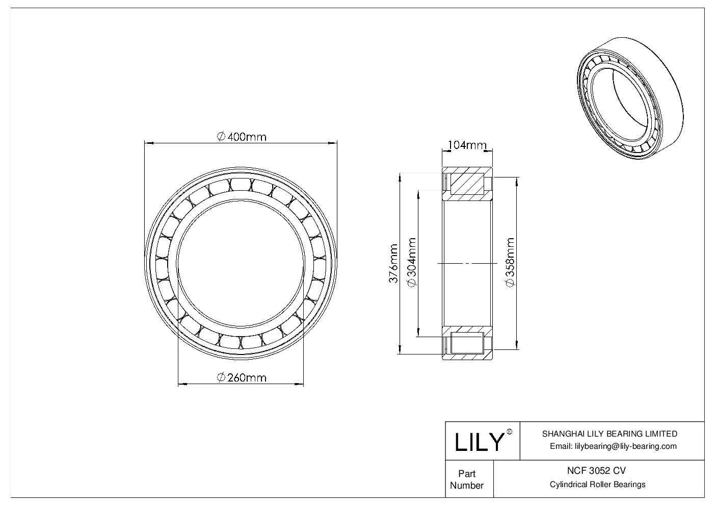 NCF 3052 CV | Single Row Full Complement Cylindrical Roller Bearings ...