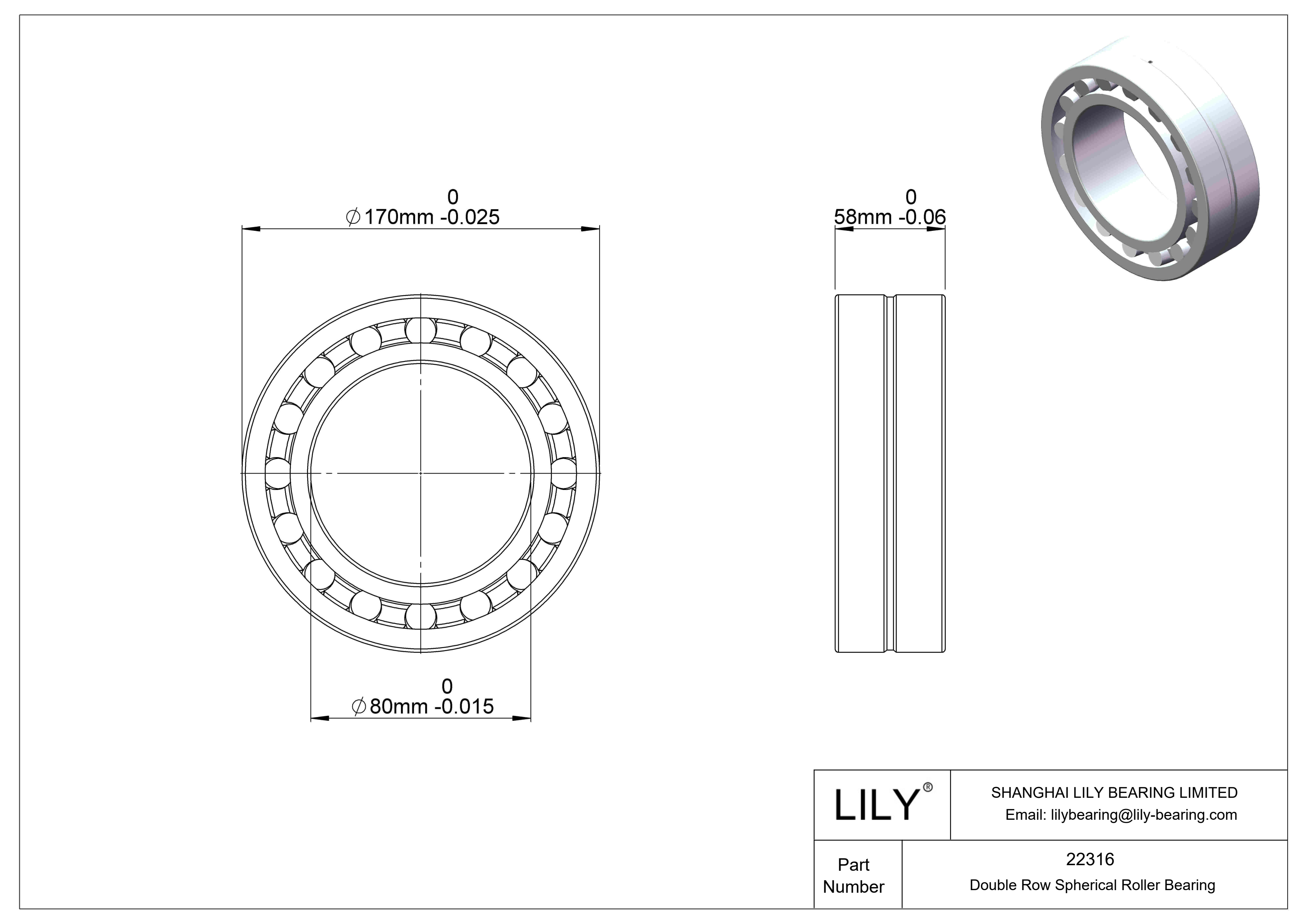 22316 | Double Row Spherical Roller Bearing - SKF | LILY Bearing