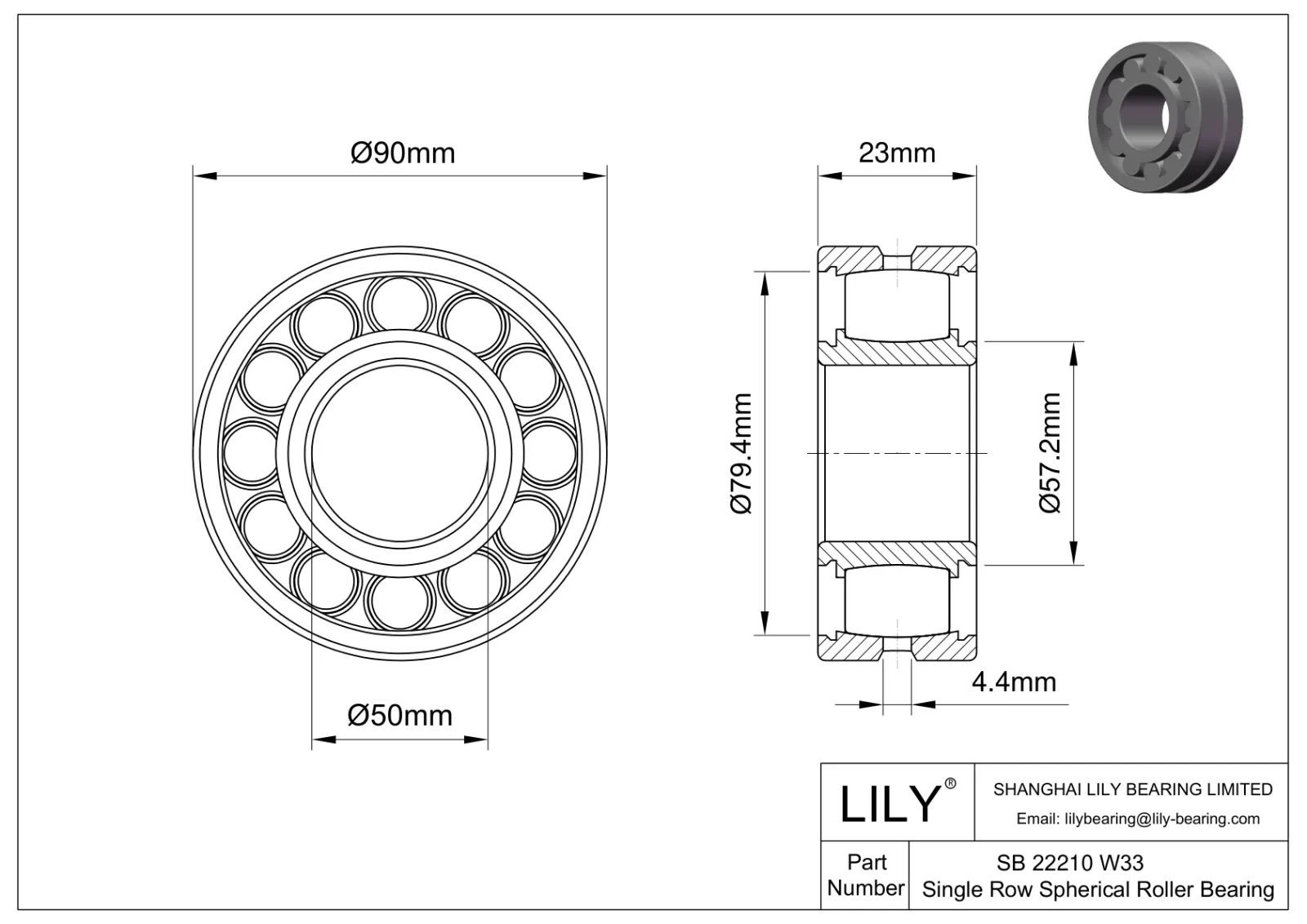 SB 22210 W33 | Single Row Spherical Roller Bearing - McGill | LILY Bearing