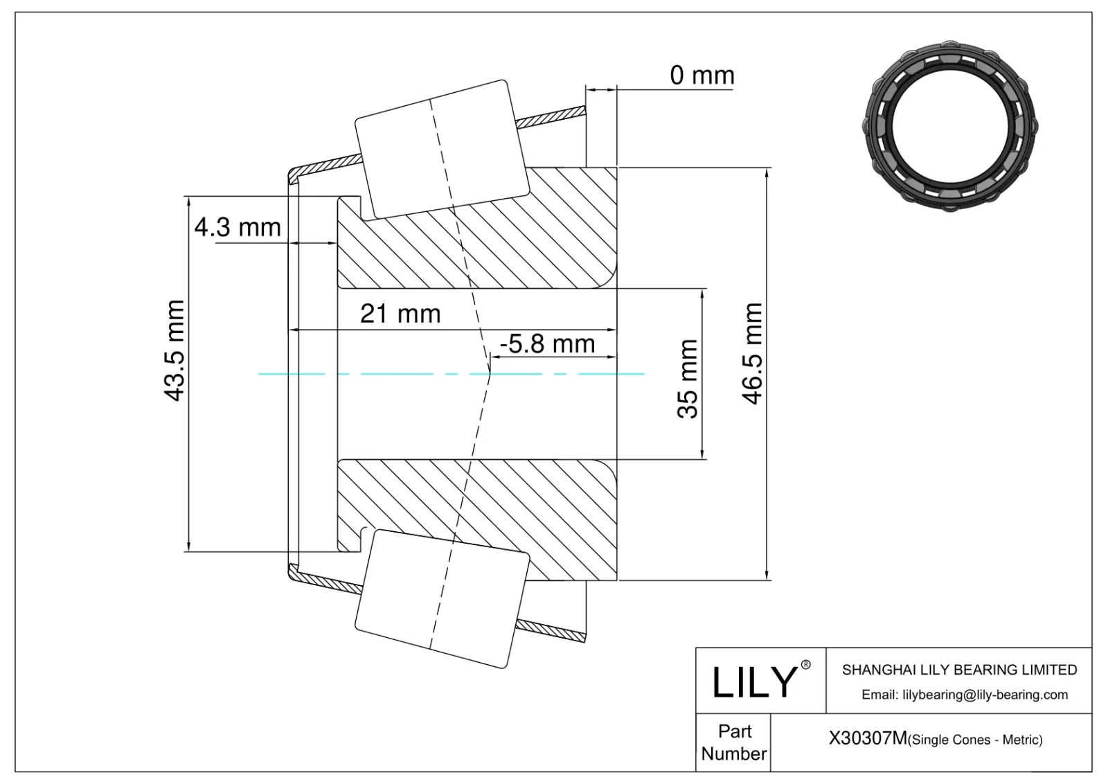X30307M | Single Cones (Metric) - Timken | LILY Bearing